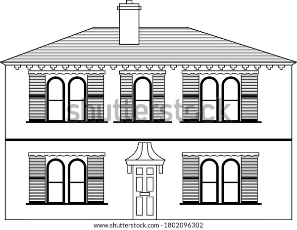 Vector Line Art Drawing Georgian Mansion Stock Vector (Royalty Free ...
