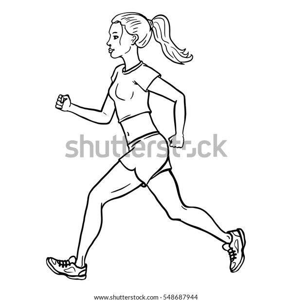 Vector Line Art Female Character Jogging Stock Vector (Royalty Free ...
