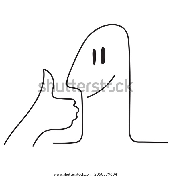 Vector Line Art Illustration Contented Cartoon Stock Vector (Royalty ...