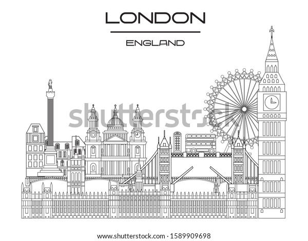 Vector Line Art Illustration Landmarks London Stock Vector (Royalty ...