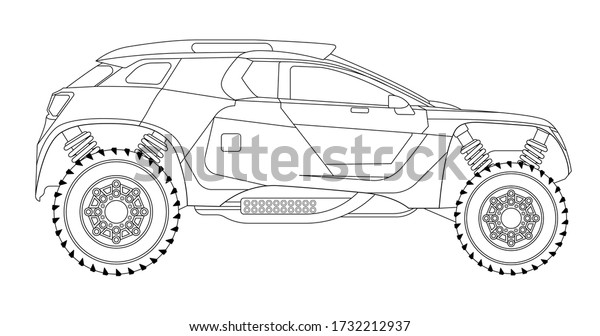 Vector Line Art Rally Car Concept Stock Vector (Royalty Free) 1732212937