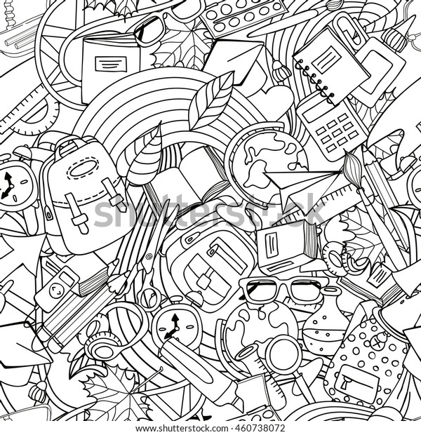 Vector Line Art School Seamless Pattern Stock Vector (Royalty Free ...
