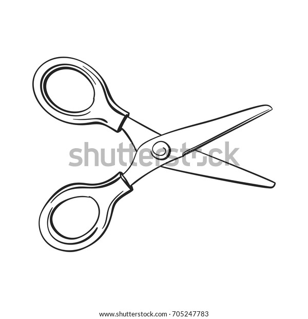 Vector Line Art Sketch Scissors Hand Stock Vector (Royalty Free ...