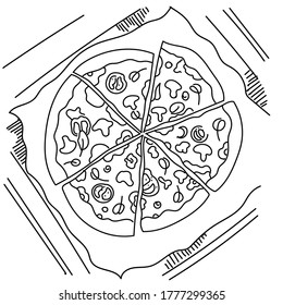 Vector Line Drawing Delicious Pizza Box Stock Vector (Royalty Free ...