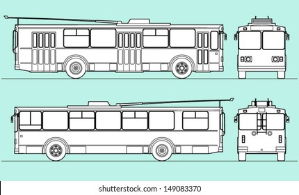 Vector Line Drawing Trolleybus All Sides Stock Vector (Royalty Free ...