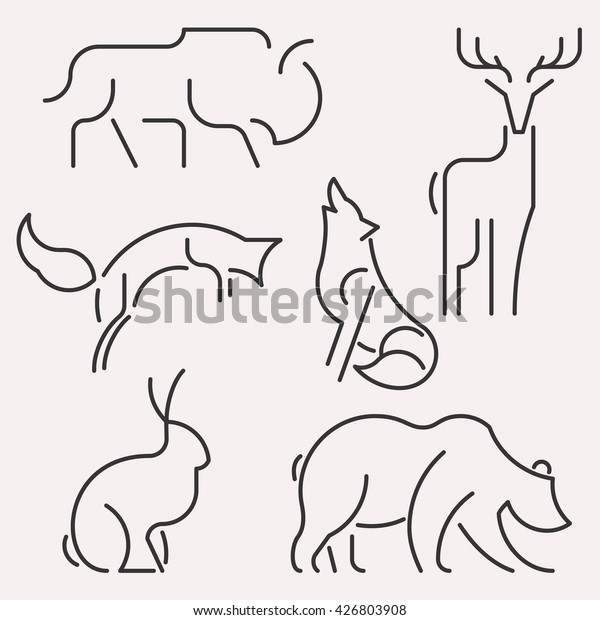 Vector Line Forest Animals Logo Set Stock Vector (Royalty Free ...