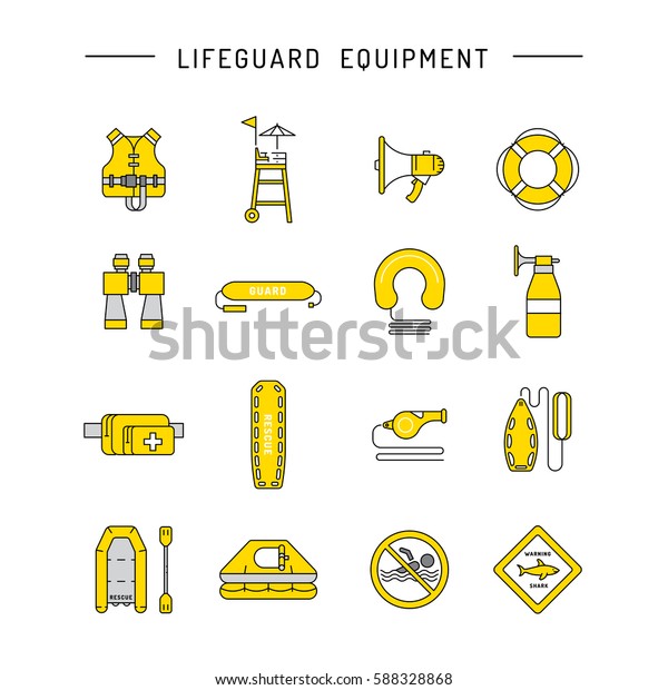 Vector Line Icons Rescue Equipment Lifesaving Stock Vector (Royalty ...