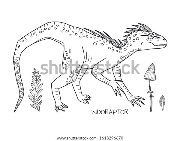 Vector Line Illustration Indoraptor Book Illustration: vector de stock ...