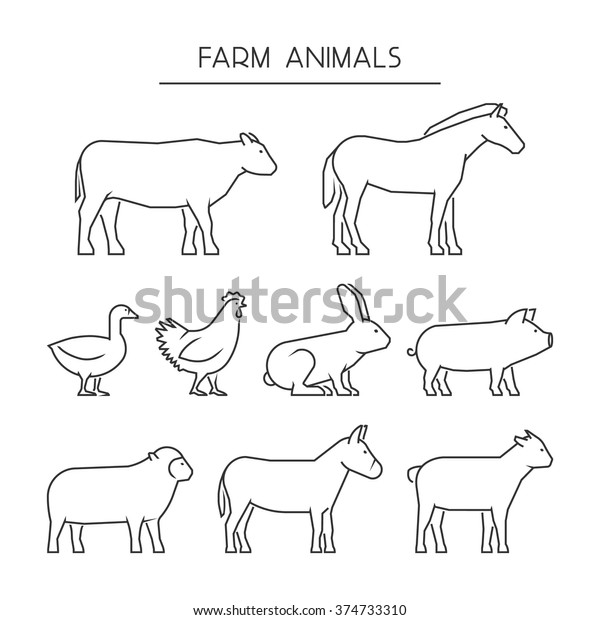 Vector Line Set Farm Animals Isolated Stock Vector (Royalty Free) 374733310