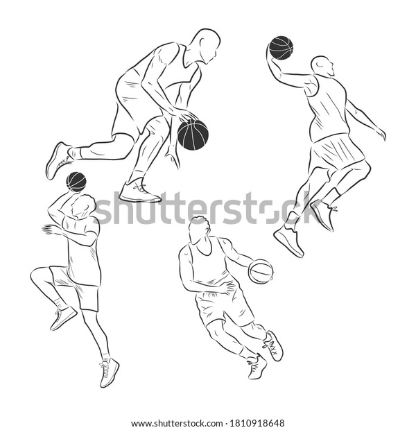 Vector Line Sketch Basketball Player Basketball Stock Vector (Royalty ...