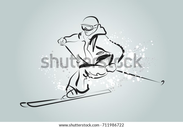 Vector Line Sketch Skier Stock Vector (Royalty Free) 711986722 ...