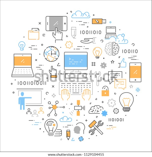 Vector Line Web Concept Computer Science Stock Vector (Royalty Free ... Vector Line Web Concept Computer Science Stock Vector (Royalty Free ...
