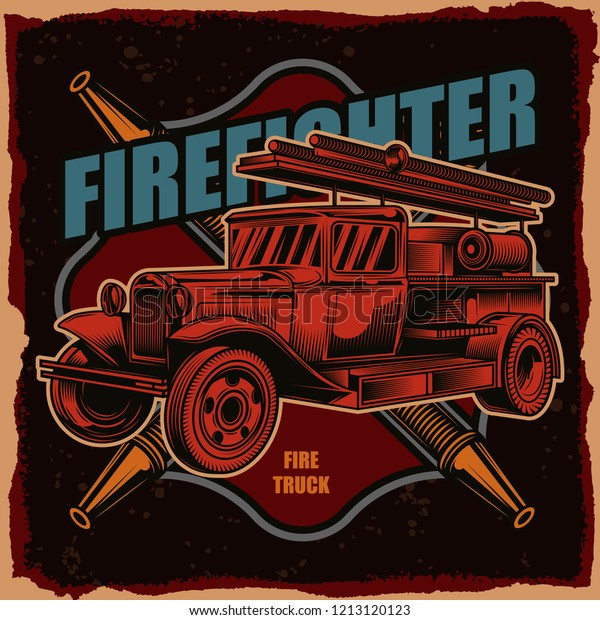Vector Logo Fire Truck On Dark Stock Vector (Royalty Free) 1213120123 ...