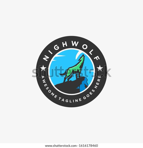 Vector Logo Illustration Night Wolf Vintage Stock Vector (Royalty Free ...