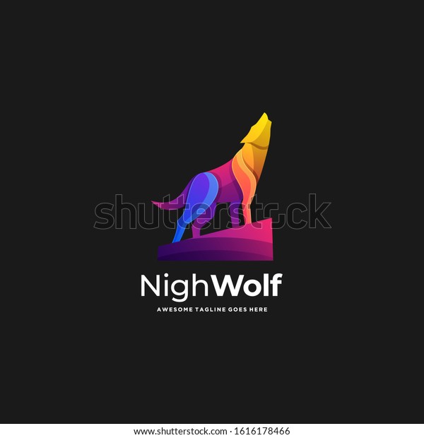 Vector Logo Illustration Night Wolf Gradient Stock Vector (Royalty Free ...