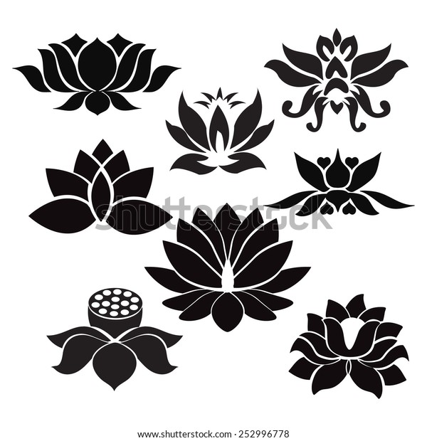 Vector Lotus Flowers Silhouettes Set Eight Stock Vector (Royalty Free ...