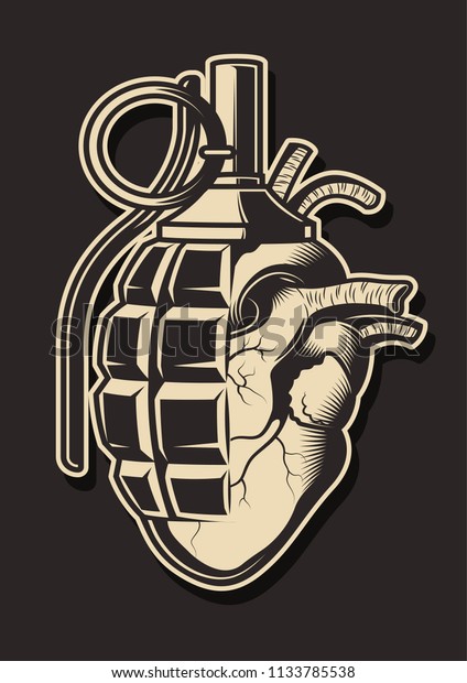 Vector Love Sign Grenade Heart Stock Vector (Royalty Free) 1133785538