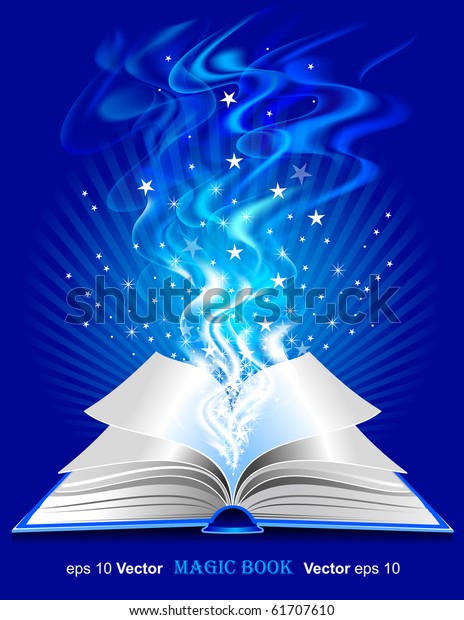Vector magic book on blue background
