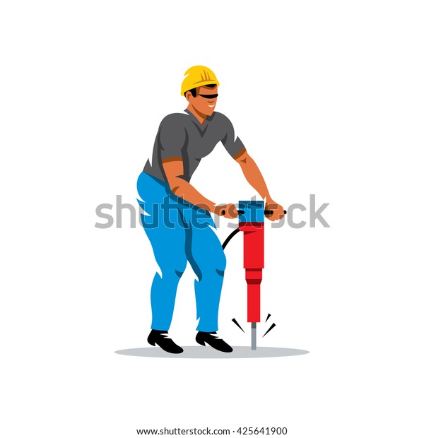 Vector Man Jackhammer Cartoon Illustration Worker Stock Vector (Royalty ...