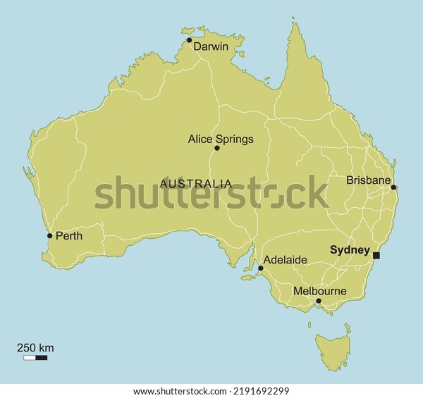 Vector Map Australia Important Cities Roads Stock Vector (Royalty Free ...