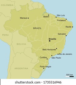 Vector Map Brazil Important Cities Roads Stock Vector (Royalty Free ...