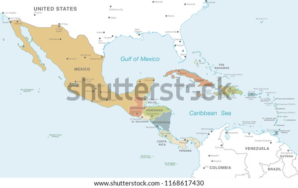 Vector Map Central America Countries Capitals Stock Vector (Royalty ...