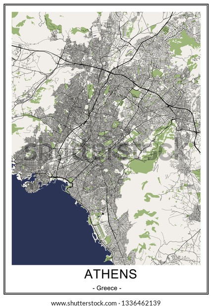Vector Map City Athens Attica Greece Stock Vector (Royalty Free ...