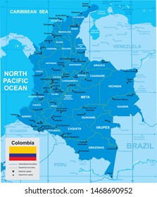 Vector Map Colombia Borders Regions Flag Stock Vector (Royalty Free ...