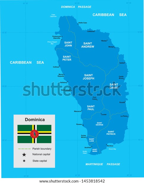 Vector Map Dominica Borders Regions Blue Stock Vector (Royalty Free ...