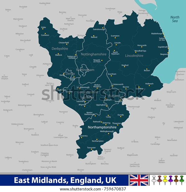 Vector Map East Midlands United Kingdom Stock Vector (Royalty Free ...