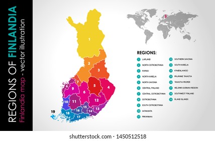 Vector Map Finland Regions Color Stock Vector (Royalty Free) 1450512518 ...