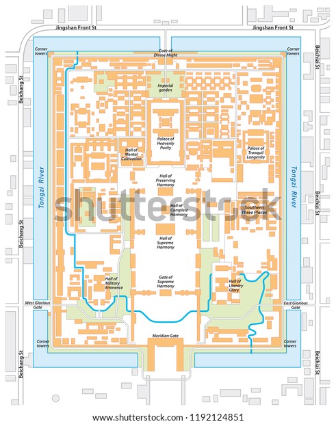 Vector Map Forbidden City Palace Complex 스톡 벡터(로열티 프리) 1192124851 ...