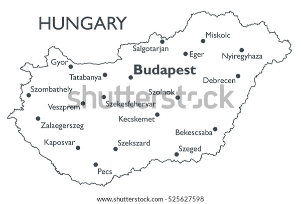 Vector Map Hungary Monochrome Contour Map Stock Vector (Royalty Free ...