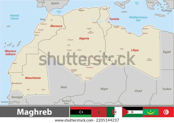 Vector Map Maghreb Northern Africa Cities Stock Vector (Royalty Free ...