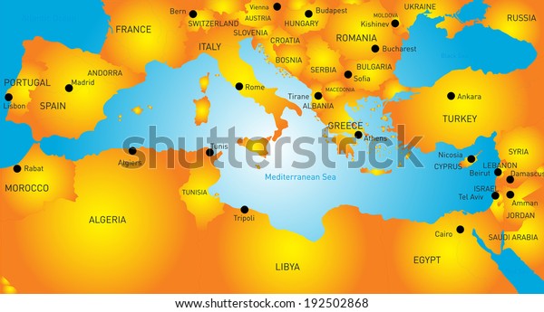 labelled map of mediterranean region