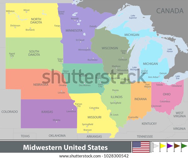 Vector Map Midwestern United States Neighboring Stock Vector (Royalty ...