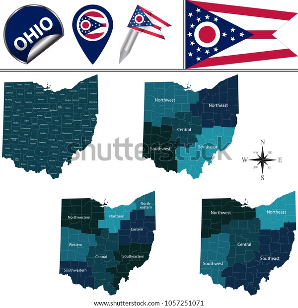 Vector Map Ohio Named Regions Travel Stock Vector (Royalty Free) 1057251071