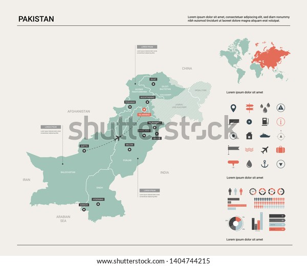 Vector map of Pakistan. Country map with division, cities and capital ...