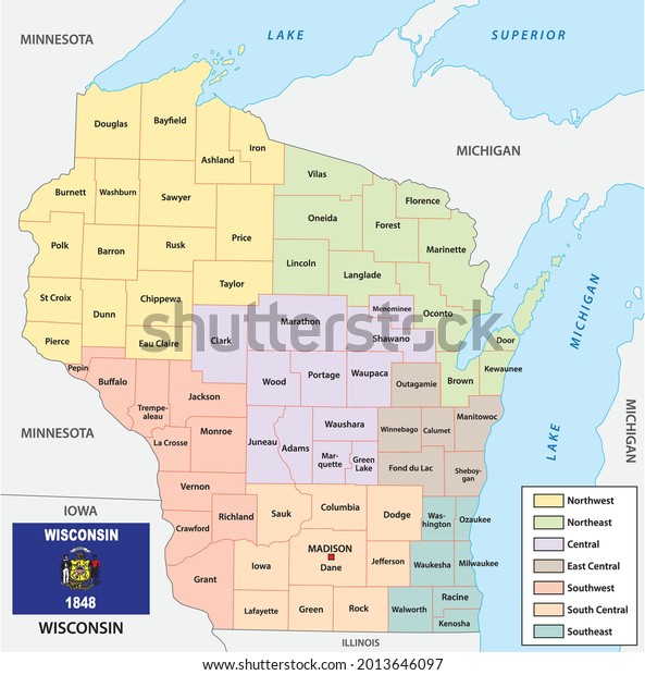 Vector Map Regions Us State Wisconsin Stock Vector (Royalty Free ...