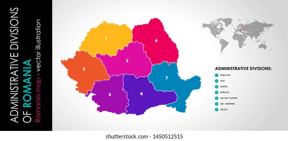 Vector Map Romania Administrative Color Stock Vector (Royalty Free ...