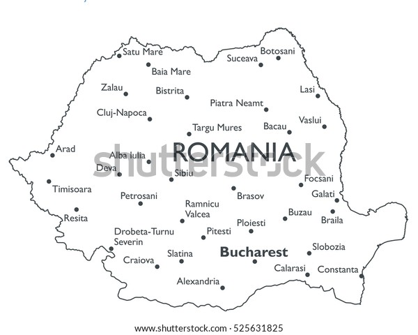 Vector Map Romania Monochrome Contour Map Stock Vector (Royalty Free ...