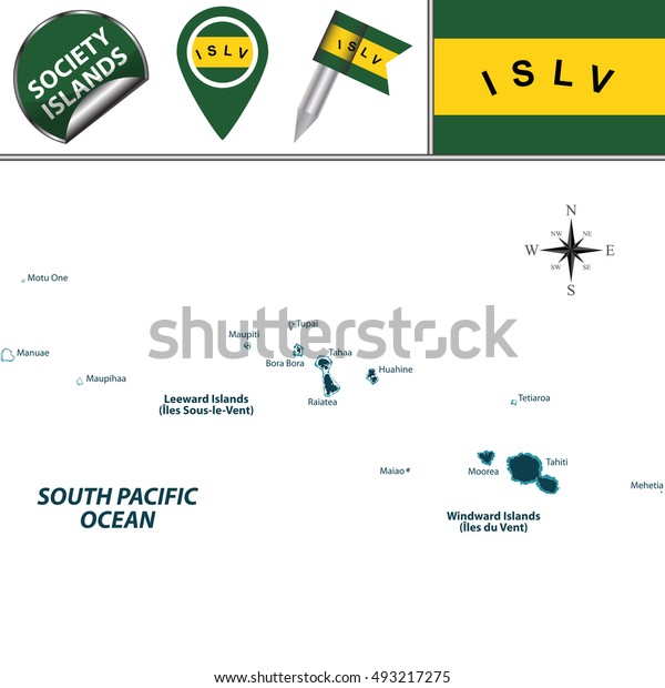 Vector Map Society Islands Named Islands Stock Vector (Royalty Free ...
