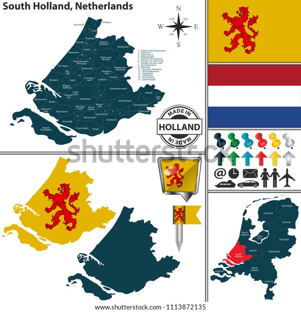 Vector Map South Holland Region Location Stock Vector (Royalty Free ...