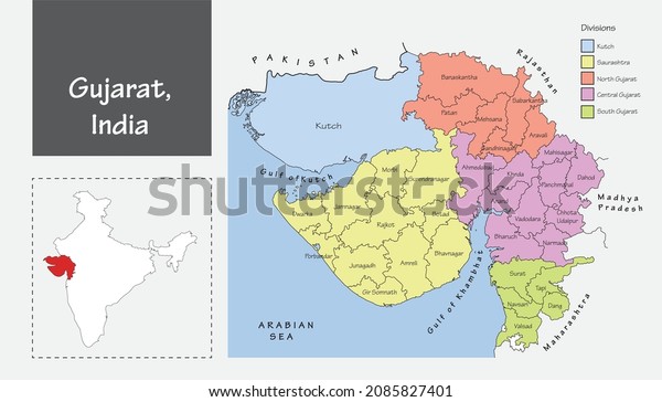 Vector Map State Gujarat India Multicolors Stock Vector (Royalty Free ...