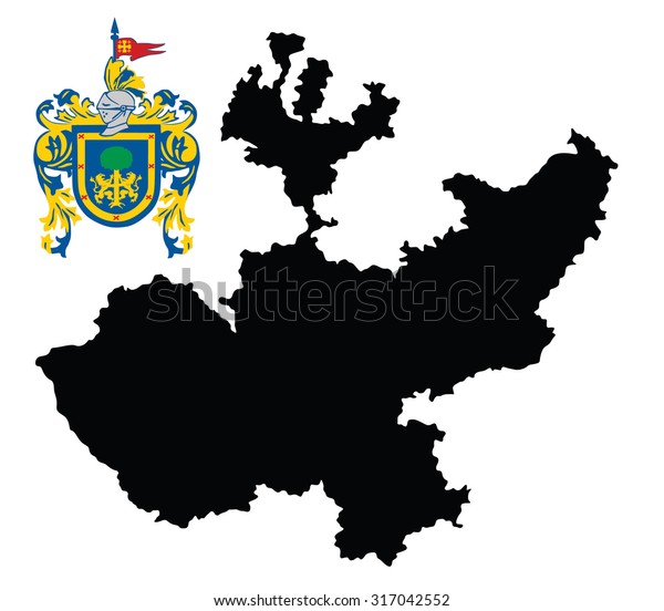 Vector map of state Jalisco silhouette with coat of arms isolated on ...