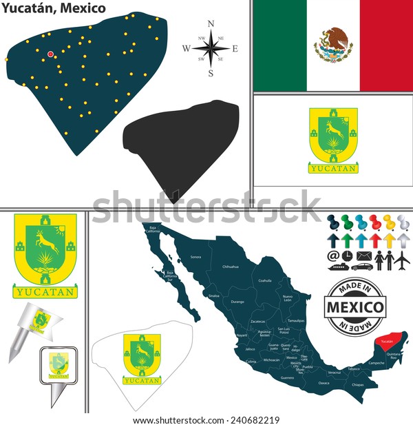 Vector Map State Yucatan Coat Arms Stock Vector (Royalty Free) 240682219