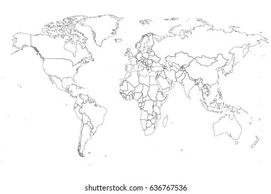 Map World Detailed Thin Black Outline Stock Vector (Royalty Free ...