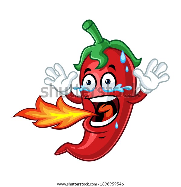 Vector mascot, cartoon and illustration of a chilli breathing flames