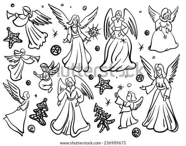 Vector Merry Christmas Symbol Angels Set Stock Vector (Royalty Free ...