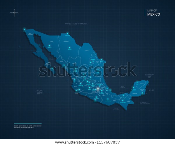 Vector Mexico map illustration with blue neon lightpoints - triangle on ...